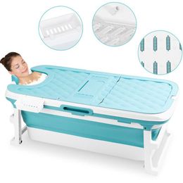VINGO Badewanne Erwachsene Faltbare Mobile Faltbare Bäder für Kinder & Erwachsene mit Abdeckung/Nackenkissen 132 x 60 x 50 cm - blau