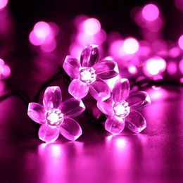 Solar-Blumenzwiebel-Lichterkette, wasserdicht, 7 m, 50 LEDs, Pfirsich-Sakura-Blumen-Solar-Lichterkette für Garten, Häuser, Hochzeit, Party,