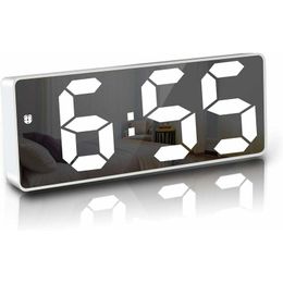 Digitaler Wecker, 6,7' LED-Spiegel-Digitaluhr, Nachttischwecker, sprachaktiviert/kein Ticken/Schlummern/Temperatur/Datumszeit, einstellbare