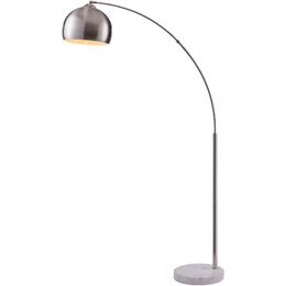 Arquer Gewölbt Gebogen Stehende LED-Stehlampe mit Glockenschirm und Marmorsockel, Moderne Beleuchtung in Silber-Nickel für Wohnzimmer oder Esszimmer