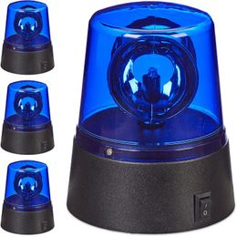 Relaxdays 4 x led Blaulicht, Rundumleuchte mit drehendem Reflektor, Partybeleuchtung zum Hinstellen, batteriebetrieben, blau