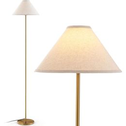 Costway 162cm Stehlampe gold, Stehleuchte mit Fußschalter, Leinenschirm und Metallmast, Leselampe freistehend für Wohnzimmer, Büro & Schlafzimmer(Lichtquelle