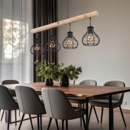 Globo - Pendelleuchte Holzlampe 4 flammig Käfig Lampenschirm Hängelampe Wohnzimmerlampe, Metall Holz, schwarz braun, 4x E27 Fassungen, LxBxH