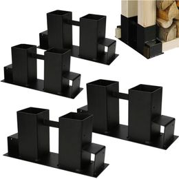 Holzstapelhilfe 4er Set, Stapelhilfe beschichteter Stahl, schwarz, diy Holzunterstand für Kanthölzer, Holzaufbewahrung - Schwarz - Swanew