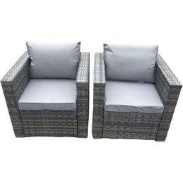 Fimous 2-teiliges Rattan Arm Sofa Stuhl Gartenmöbel im Freien mit Sitz und Rückenkissen Dunkelgrau gemischt