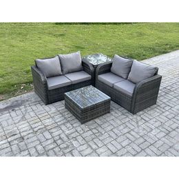 Fimous - Rattan Sofa Set Outdoor Gartenmöbel Set mit quadratischem Couchtisch Loveseat Sofa Beistelltisch Dunkelgrau Gemischt
