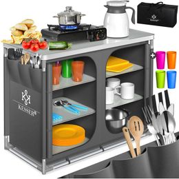 Campingschrank Campingküche mit Aluminiumgestell inkl.Tragetasche Kocherschrank für Camping Outdoor-Campingmöbel Typ F6 (Grau) - Grau - Kesser