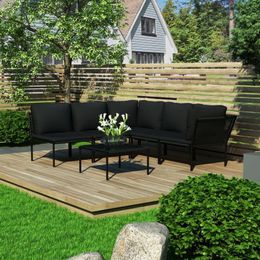 6-tlg. Garten-Lounge-Set Gartenmöbel-Set Terrassen-Sitzgruppe mit Auflagen Schwarz PVC ZDEH37482 MAISONCHIC