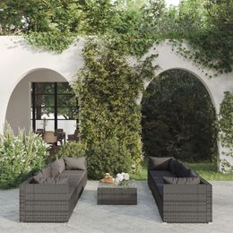 MAISONCHIC 9-tlg. Garten-Lounge-Set Gartenmöbel Set Sitzgruppe Essgruppe mit Auflagen Poly Rattan Grau DE71830
