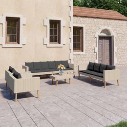 5-tlg. Garten-Lounge-Set Gartenmöbel-Set Terrassen-Sitzgruppe mit Auflagen Poly Rattan Beige ZDEH80864 MAISONCHIC