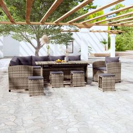 MAISONCHIC - 7-tlg. Garten-Lounge-Set Gartenmöbel Set Sitzgruppe Essgruppe mit Auflagen Poly Rattan Grau DE35412