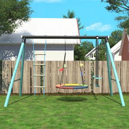 Schaukel für Kinder (höhenverstellbar), Leiter und Netz, Schaukel, Metallstruktur, blau