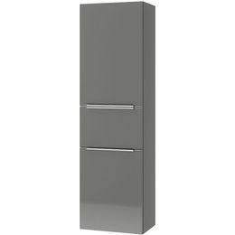 Nobilia Badezimmer Midischrank mit Türanschlag links in Hochglanz grau mit edelstahlfarbenen Griffen, PALERMO-136-GREY, b/h/t ca. 45/160/37,4 cm - grau