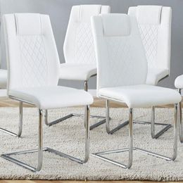 Esszimmerstühle, 4 Stück, verchromtes Metallgestell, weiß/silber, 40x40x96,5cm