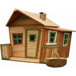 Spielhaus Lisa aus fsc Holz Outdoor Kinderspielhaus mit Veranda für den Garten in Braun & Grün Gartenhaus für Kinder mit Fenstern - Braun - AXI