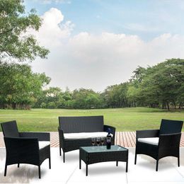 Gartenmöbel Terrassen Garnitur Sitzgruppe Loungeset Polyrattan Gartensofa Couch schwarz