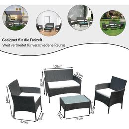 VINGO - Gartenmöbel Set Poly Rattan Balkonmöbel Sitzgruppe Schwarz Langlebig Lounge Set Mit 2-er Sofa, Singlestühle, Tisch und Sitzkissen…