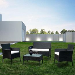 Gartenmöbel Lounge Set Garnitur Relax-Lounge Sofa Balkon Sitzgruppe Tisch Glas - VINGO