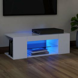 MAISONCHIC - TV-Lowboard für Wohnzimmer tv Schrank TV-Möbel mit LED-Leuchten Weiß 90x39x30 cm DE76564