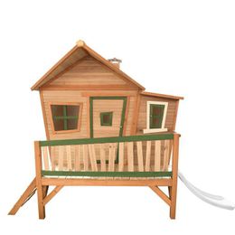 Spielhaus Emma mit weißer Rutsche Stelzenhaus in Braun & Grün aus fsc Holz für Kinder Spielturm für den Garten - Braun - AXI