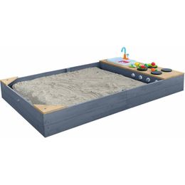 Kelly Sandkasten aus Holz mit Sitzecken & Spielküche inklusive Spüle Sandbox für Kinder in Grau & Braun 180 x 115 cm - Braun - AXI