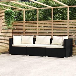 3-Sitzer-Sofa mit Kissen Schwarz Poly Rattan vidaXL136214