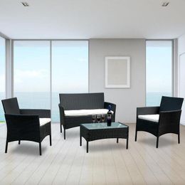 Gartenmöbel Glas Couch Polyrattan Gartenlounge Sitzgruppe Farbwahl,schwarz