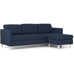 ebuy24 Marino Sofa, Chaiselongsofa rechts oder links gewendet in blauen Stoff mit Holzbeinen.