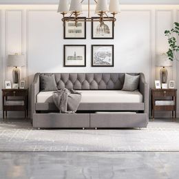 Betten 90x200 cm Sofabett mit zwei Schubladen Wohnzimmer Einzeltagesbett grau - Grau