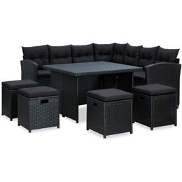 6-tlg. Garten-Lounge-Set，Gartenmöbel-Set mit Auflagen Poly Rattan Schwarz vidaXL