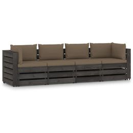 4-Sitzer Outdoor-Sofa,Gartensofa mit Kissen Grau Imprägniertes Holz vidaXL