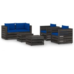 6-tlg. Garten-Lounge-Set,Gartenmöbel-Set mit Kissen Grau Imprägniertes Holz vidaXL