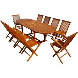 Ovaler Gartentisch, 8 Stühle und 2 Sessel aus geöltem Teakholz lubok - Braun