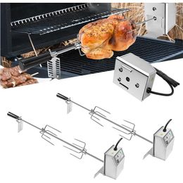 Grillspieß Set, mit 2 x Fleischklammer, 1 x Motor, elektrischer Edelstahl Drehspieß (Motor 220-240V), 107cm, für bbq Rotisserie, Drehspiess und