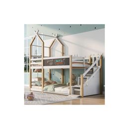 Etagenbett 90x200 cm, Kinderbett mit Stauraum und Fallschutz - Natur und Weiß