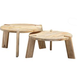 Design Couchtisch 2er Set Mango Massivholz Wohnzimmertisch, Satztisch Holztisch Rund Beistelltisch, Tischset 2-teilig Kaffeetisch Holz - FineBuy