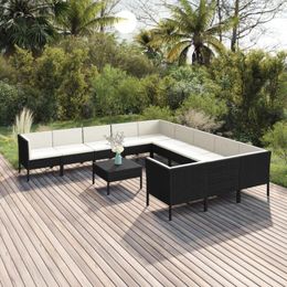 12-tlg. Garten-Lounge-Set,Gartenmöbel-Set mit Auflagen Poly Rattan Schwarz vidaXL