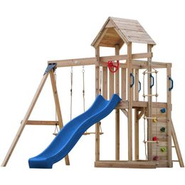 AXI Moos Spielturm aus Holz mit 2 Schaukeln & Strickleiter xxl Spielhaus / Spielplatz für Kinder mit Kletterwand, Sandkasten & Rutsche in Blau