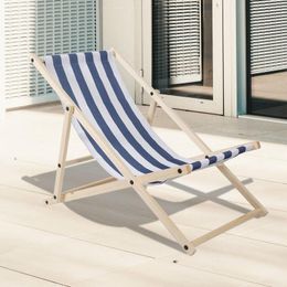 Liegestuhl Chair Liege Klappbar Holz mit Armauflagen Campingstuhl klappliege Blau weiß - Blau - Swanew