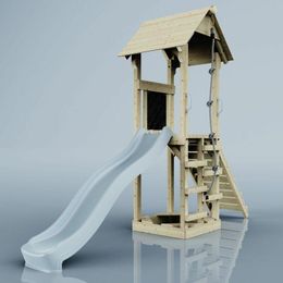 Rebo Spielturm aus Holz mit Wellenrutsche Outdoor Klettergerüst mit Plattform und Kleterseil- Eisblau - Blau