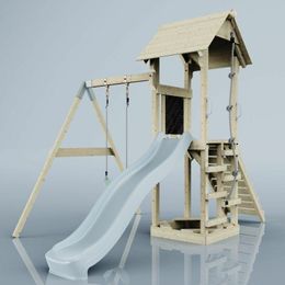 Rebo Spielturm mit Wellenrutsche und Kinder-Schaukel Outdoor Klettergerüst Garten Kletterseil und Kletterleiter, Ausführung: Kinderschaukel, Farbe: