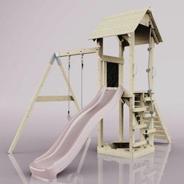 Rebo Spielturm mit Wellenrutsche und Kinder-Schaukel Outdoor Klettergerüst Garten Kletterseil und Kletterleiter, Ausführung: Kinderschaukel, Farbe: