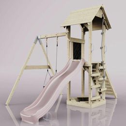Rebo Spielturm mit Wellenrutsche und Kinder-Schaukel Outdoor Klettergerüst Garten Kletterseil und Kletterleiter, Ausführung: Babyschaukel, Farbe: