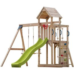 AXI Moos Spielturm aus Holz mit 2 Schaukeln & Strickleiter xxl Spielhaus / Spielplatz für Kinder mit Kletterwand, Sandkasten & Rutsche in Hellgrün