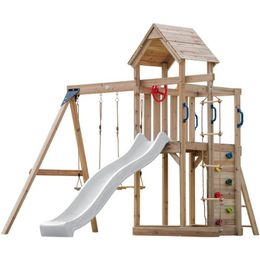 AXI Moos Spielturm aus Holz mit 2 Schaukeln & Strickleiter xxl Spielhaus / Spielplatz für Kinder mit Kletterwand, Sandkasten & Rutsche in Weiß