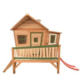 Spielhaus Emma mit roter Rutsche Stelzenhaus in Braun & Grün aus fsc Holz für Kinder Spielturm für den Garten - Braun - AXI