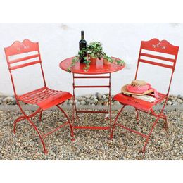 Denk Sitzgruppe Passion Tisch mit 2 Stühle Set a.Metall Rot Gartenstuhl Gartentisch