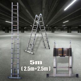 5M Teleskopleiter Ausziehbar Stehleiter Ladder Mehrzweckleiter Bis 150kg Max