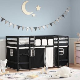 Kinderhochbett mit Vorhängen Weiß Schwarz - Schwarz - Prolenta Premium