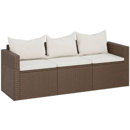 Gartensofa 3-Sitzer mit Kissen Braun Poly - Braun - Maison Exclusive